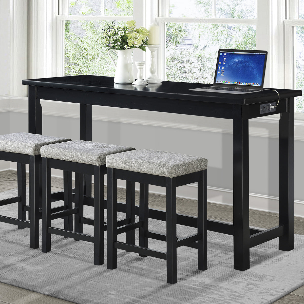 Connected Black 4-Piece Counter Height Set – Luna Furniture