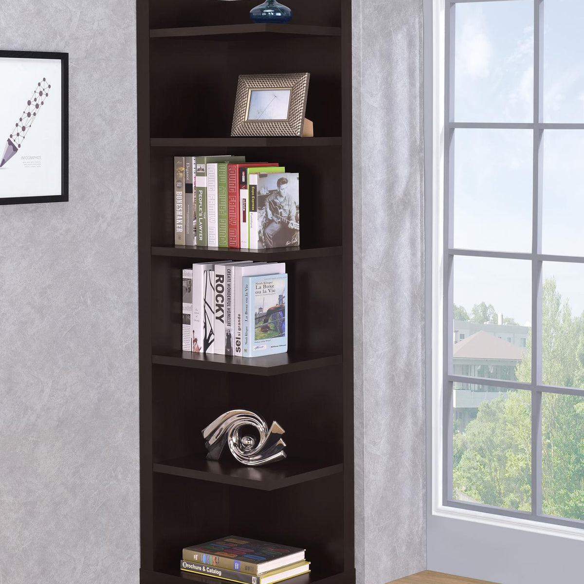 Pinckard 6-tier Corner Bookcase Cappuccino - Luna Furniture