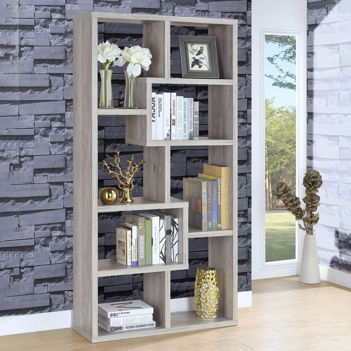 Theo 10-shelf Bookcase Grey Driftwood - Luna Furniture