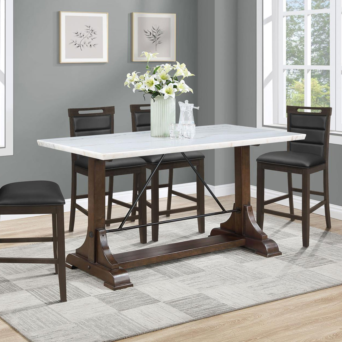 Aldrich 5-piece Counter Height Dining Set Genuine White Marble Top and ...