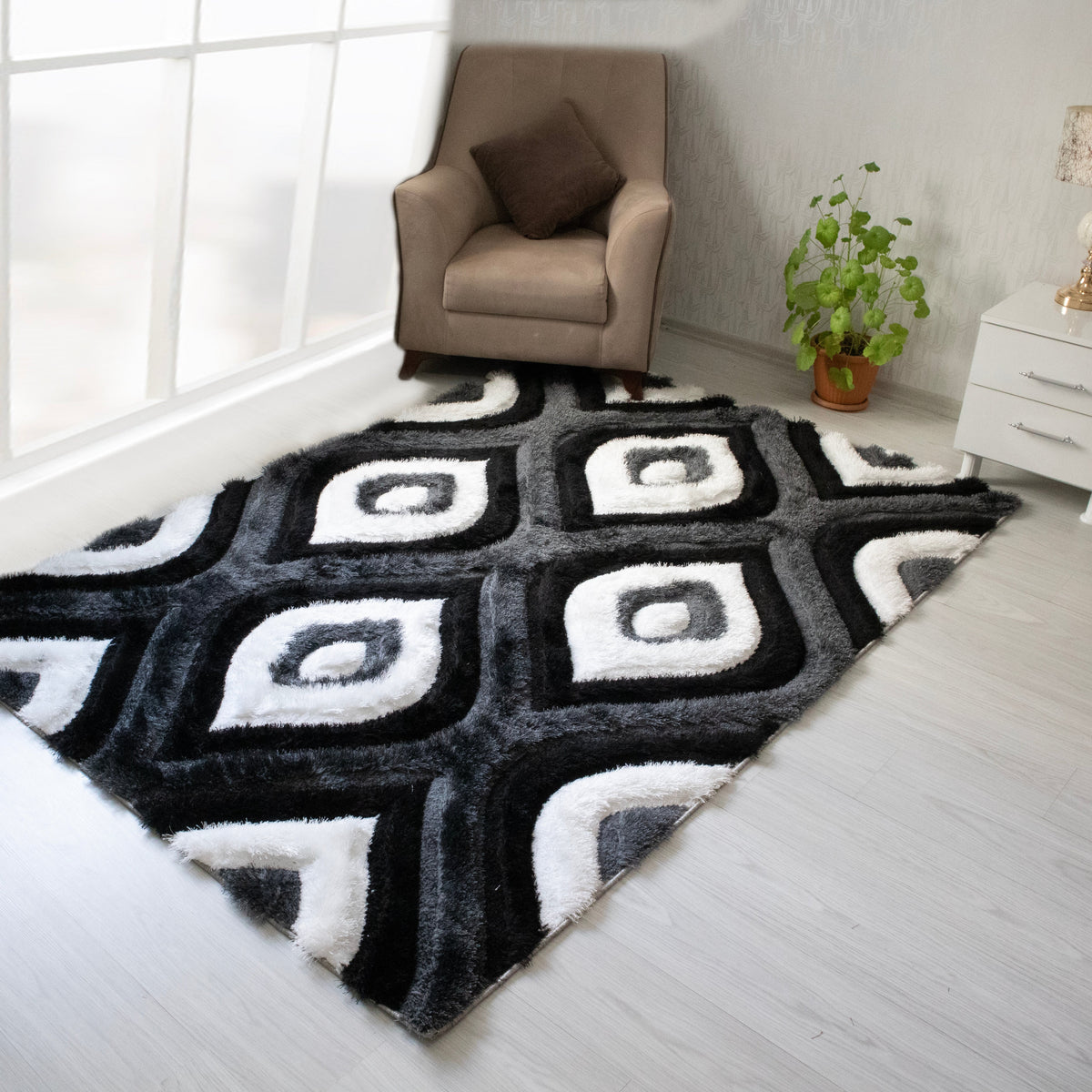 3D Shaggy Gray/Black 5X7 Area Rug – Luna Furniture