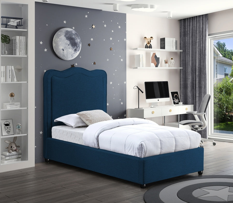 Blue Felix Linen Textured Fabric Twin Bed - Luna Furniture