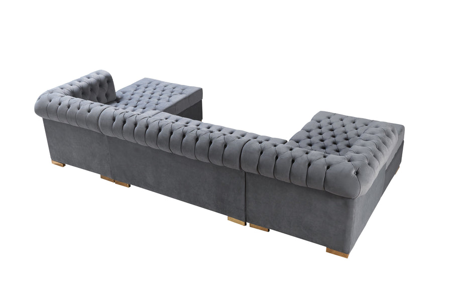 Lauren Gray Velvet Double Chaise Sectional - Luna Furniture