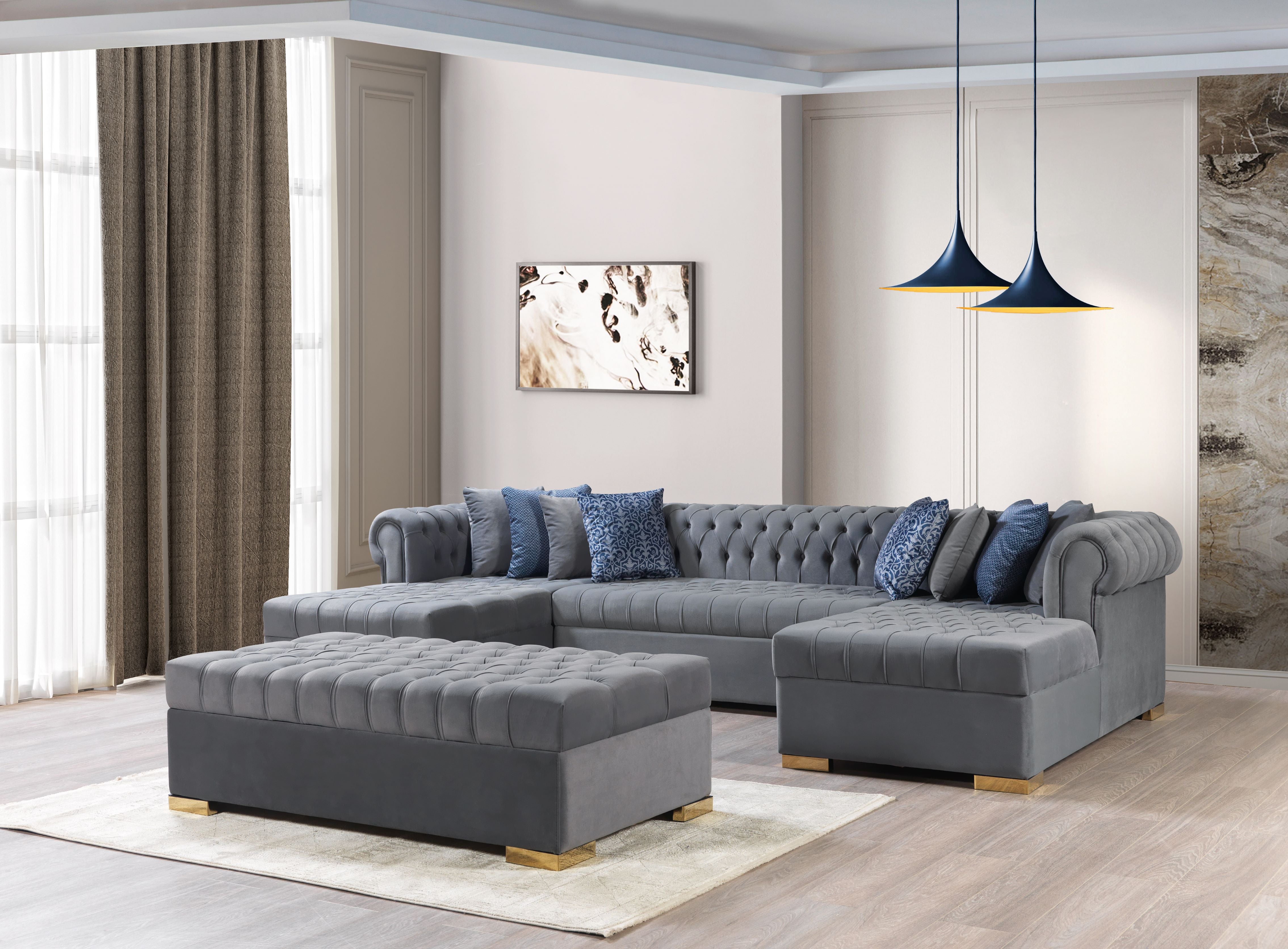Gray Velvet Sofa With Chaise Lounge | Cabinets Matttroy