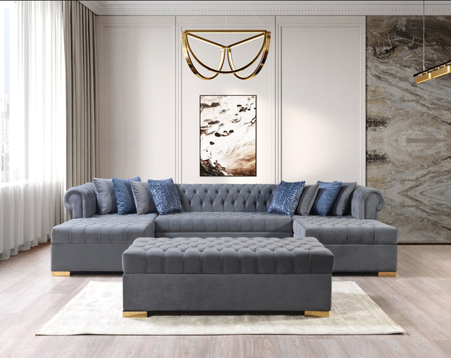 Lauren Gray Velvet Double Chaise Sectional - Luna Furniture