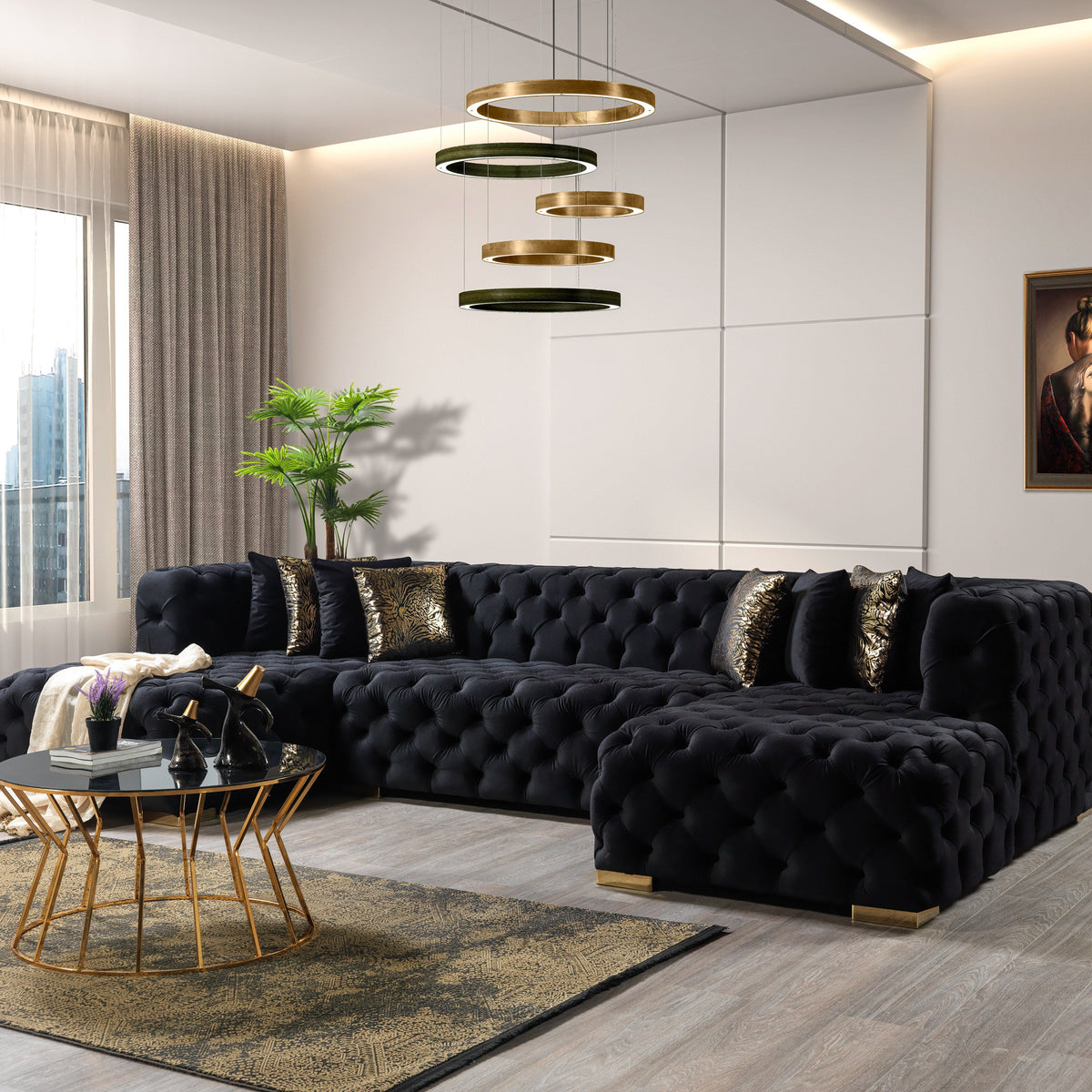 Neva Black Velvet Double Chaise Sectional – Luna Furniture