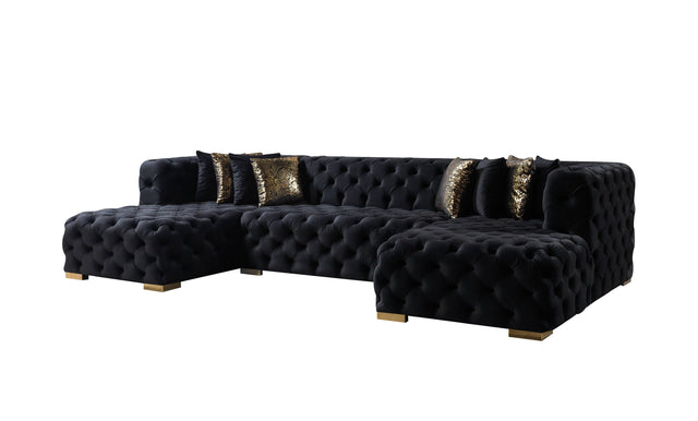 Neva Black Velvet Double Chaise Sectional – Luna Furniture