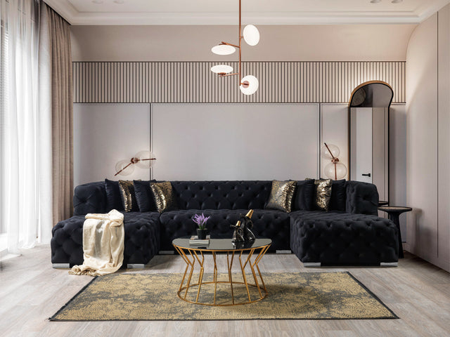 Neva Black Velvet Double Chaise Sectional – Luna Furniture