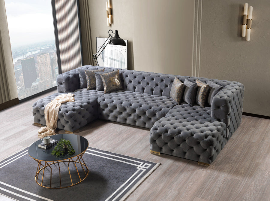 Neva Gray Velvet Double Chaise Sectional – Luna Furniture