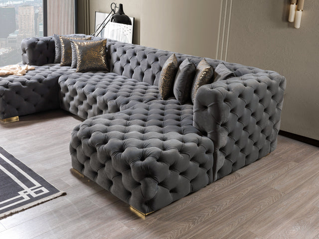 Neva Gray Velvet Double Chaise Sectional – Luna Furniture